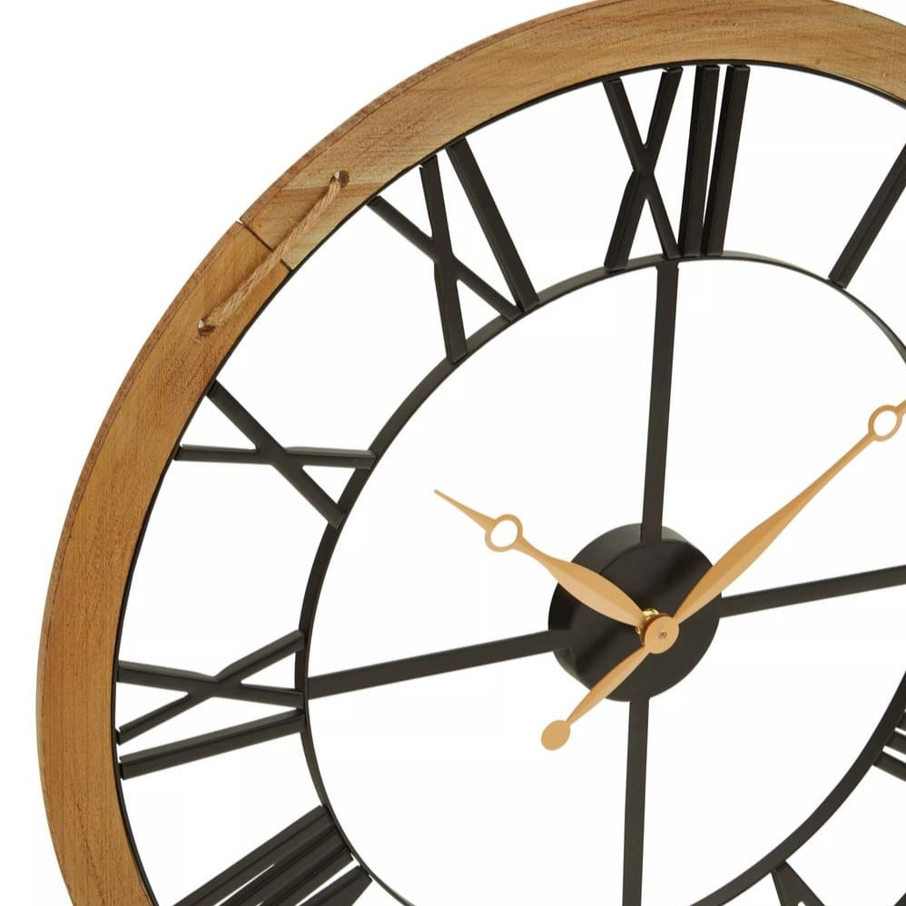 Vitus Wooden and Black Metal Wall Clock – Julian Charles Home