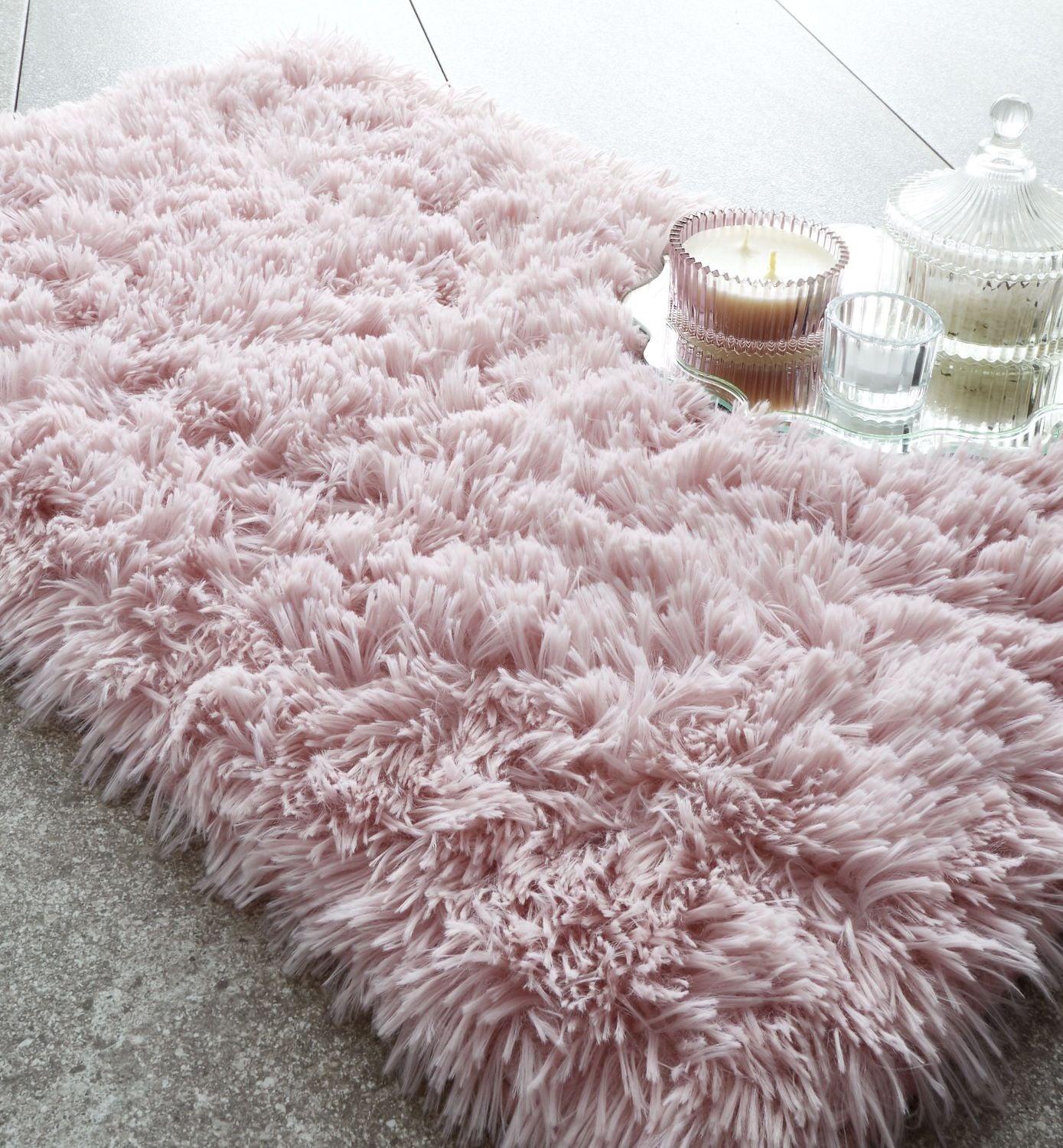 Catherine Lansfield Blush Pink Cuddly Deep Pile Faux Fur Bath Mat ...