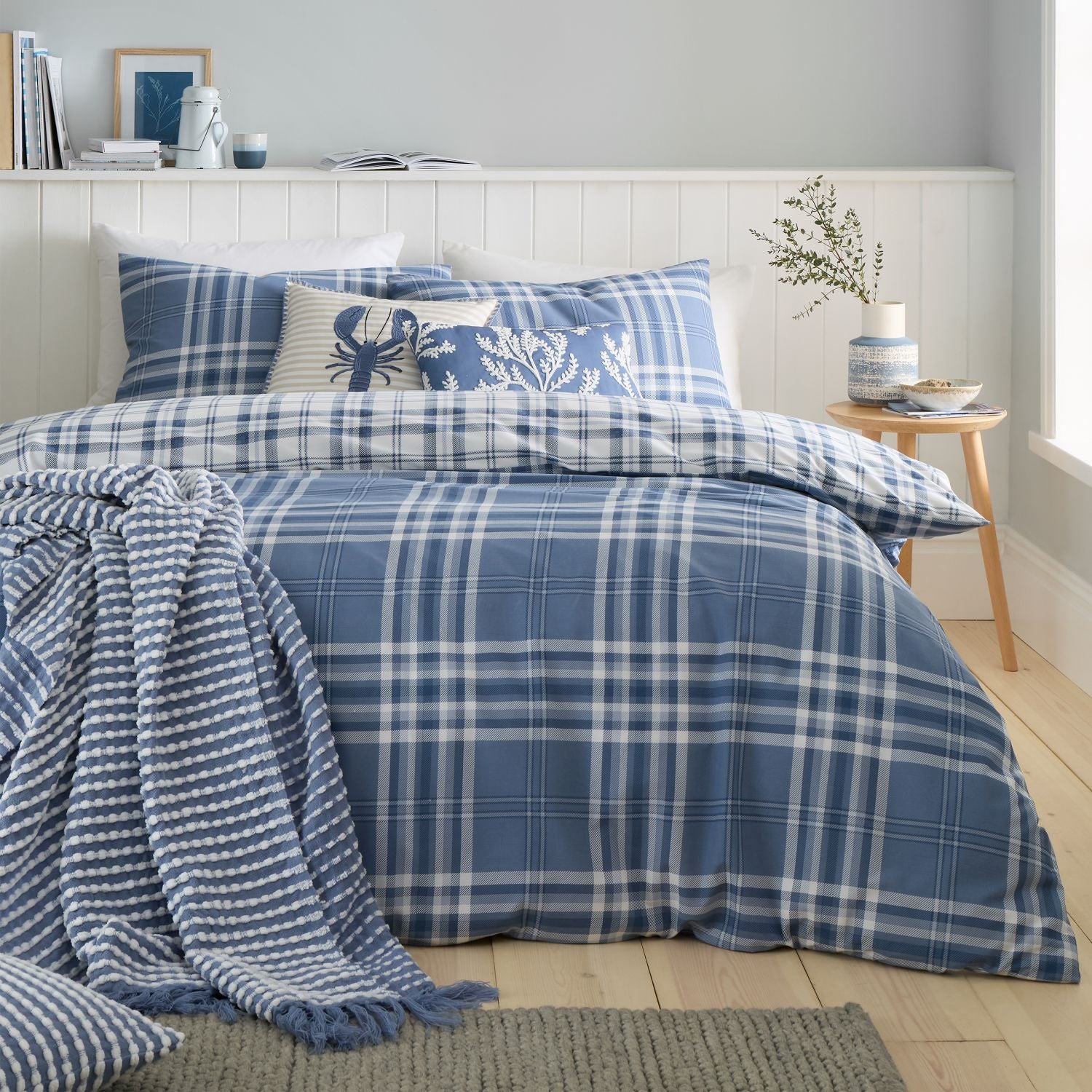 Catherine Lansfield Kelso Blue Check Reversible Duvet Set – Julian ...