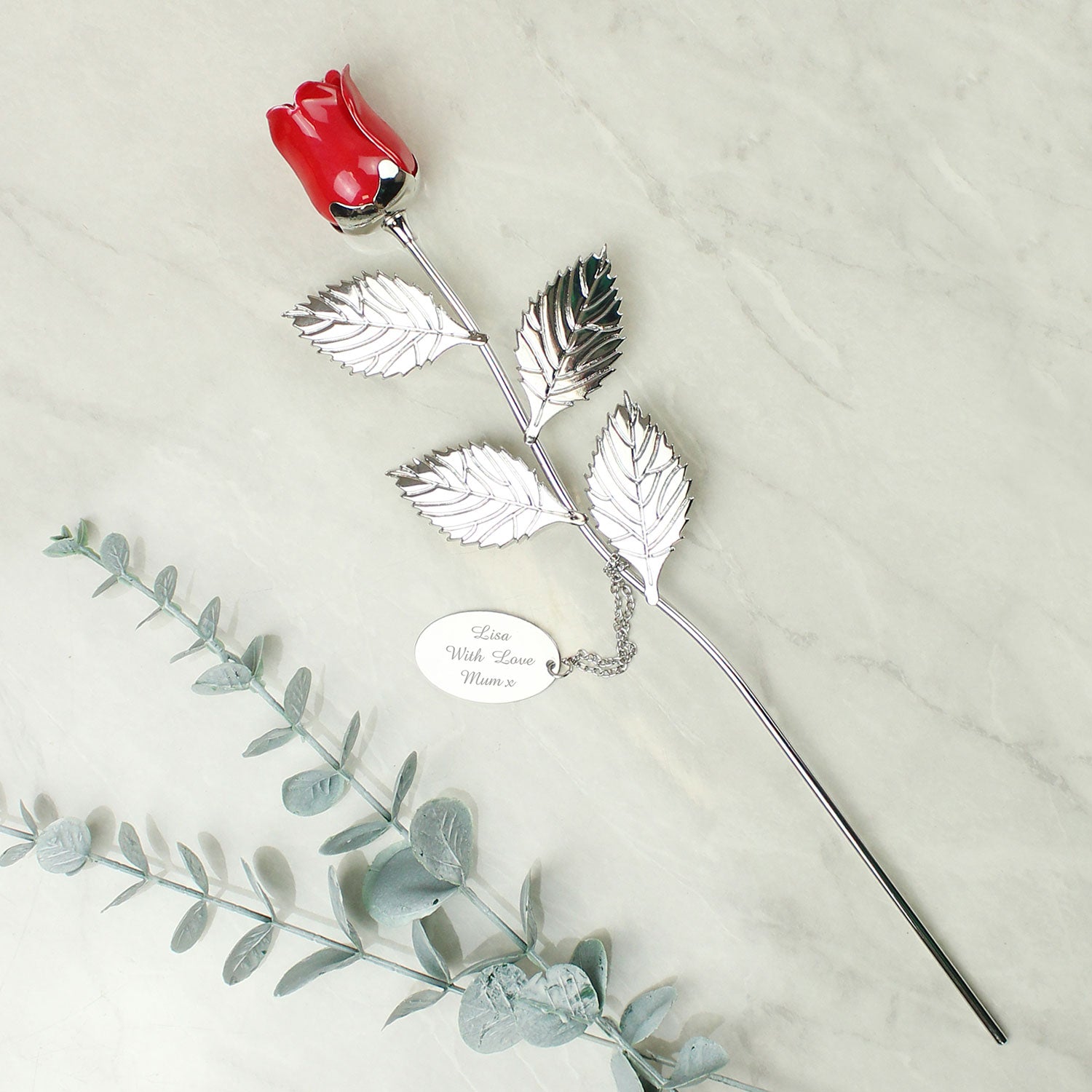Personalised Silver Plated Red Rose – Julian Charles Home