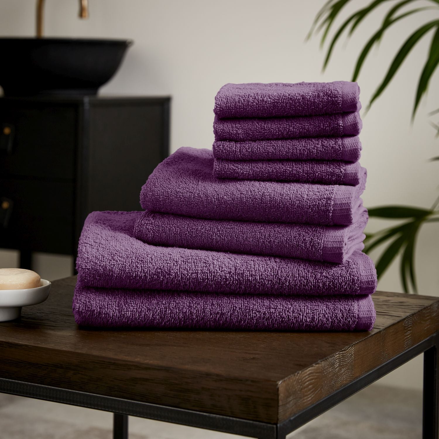 Catherine Lansfield Quick Dry Plum Cotton 8 Piece Towel Bale Set ...