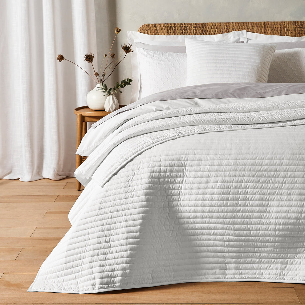 Bianca White Quilted Lines Bedspread (220cm x 230cm) – Julian Charles Home