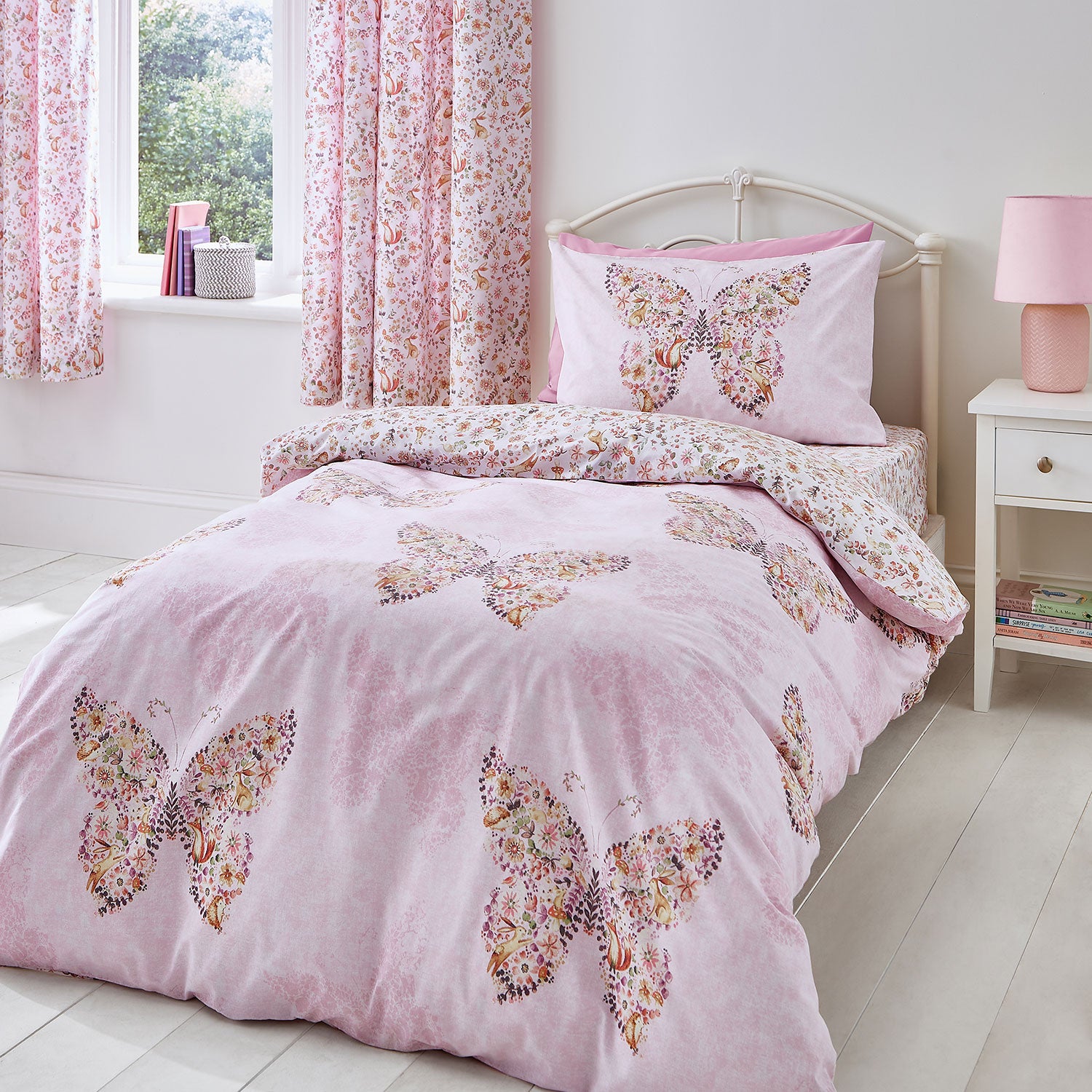 Catherine Lansfield Enchanted Butterfly Pink Reversible Duvet Set ...