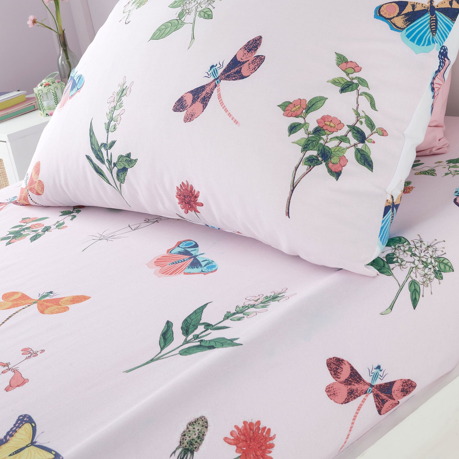 RHS Butterfly Garden Pink Kids Fitted Sheet – Julian Charles Home