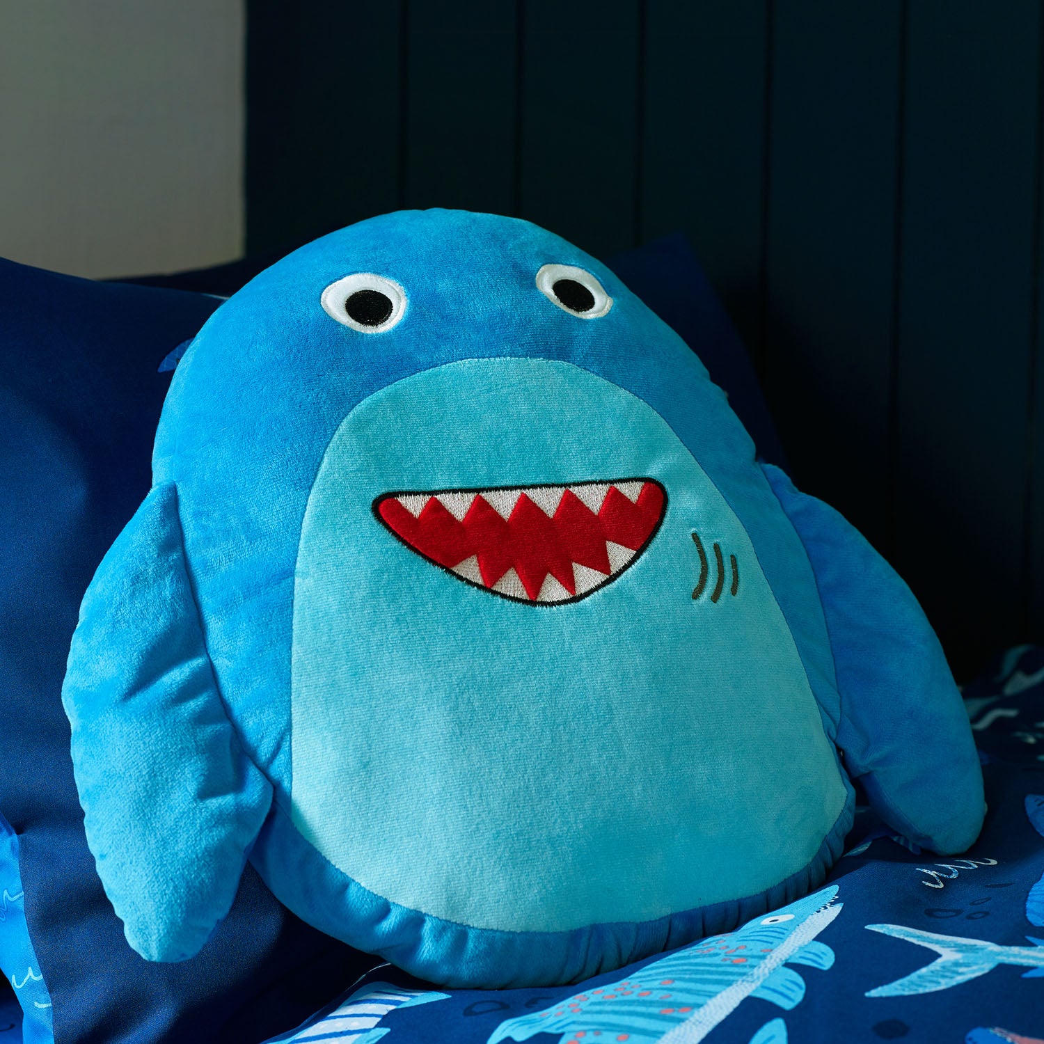 Catherine Lansfield Sheldon the Shark Blue 3D Shaped Cushion – Julian ...