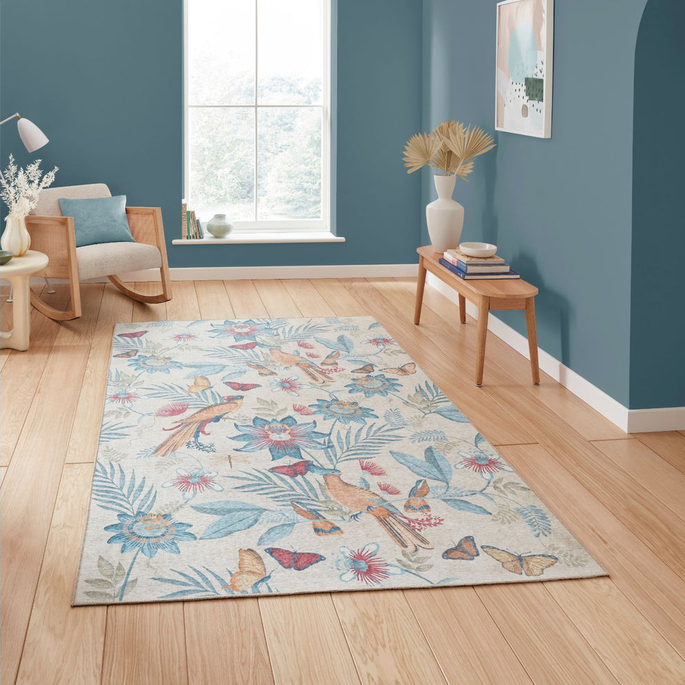 Catherine Lansfield Amaya Tropical Birds Blue Rug – Julian Charles Home