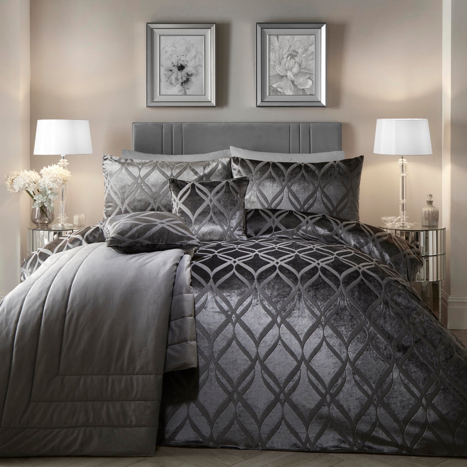 Belfort Slate Grey Velvet Duvet Set – Julian Charles Home