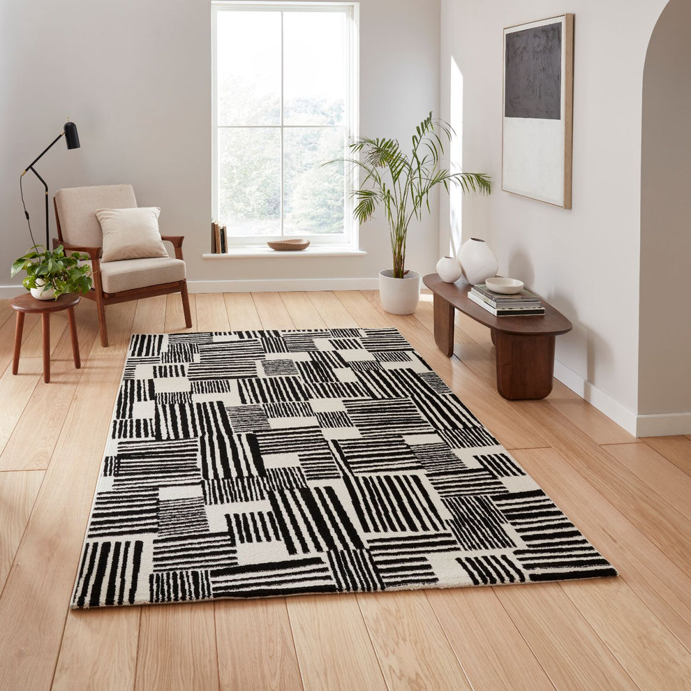 Catherine Lansfield Blocks Black and White Rug – Julian Charles Home