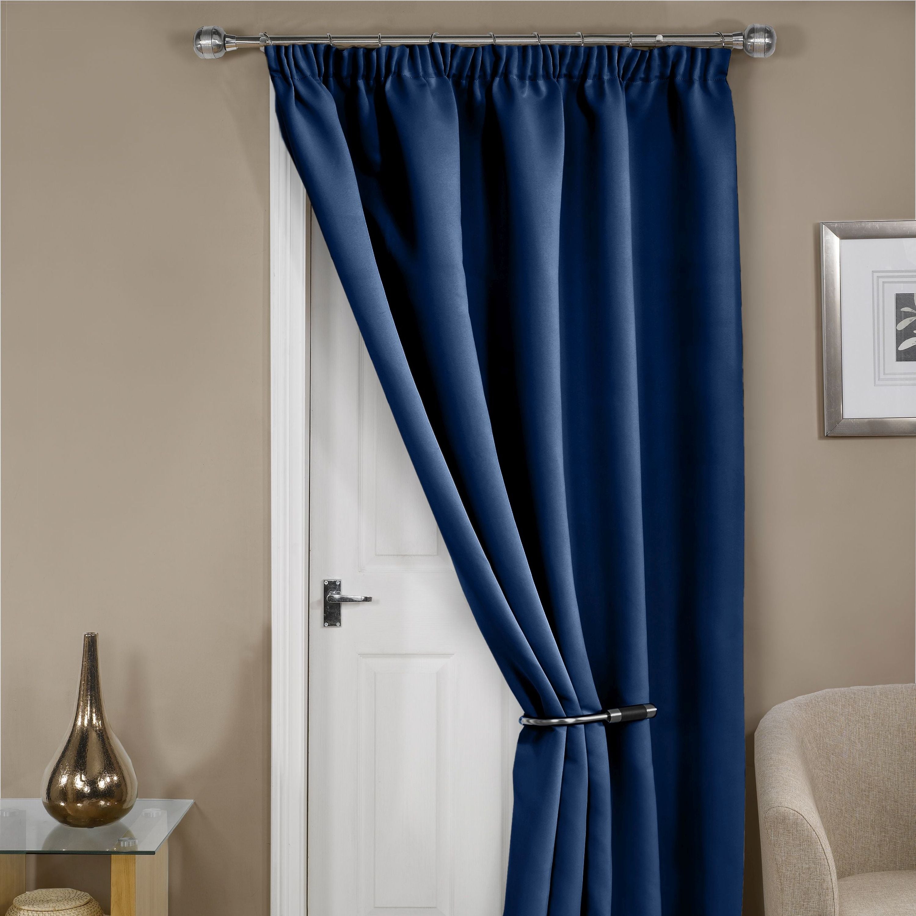 Cali Navy Blue Thermal Blackout Pencil Pleat Door Curtain – Julian ...