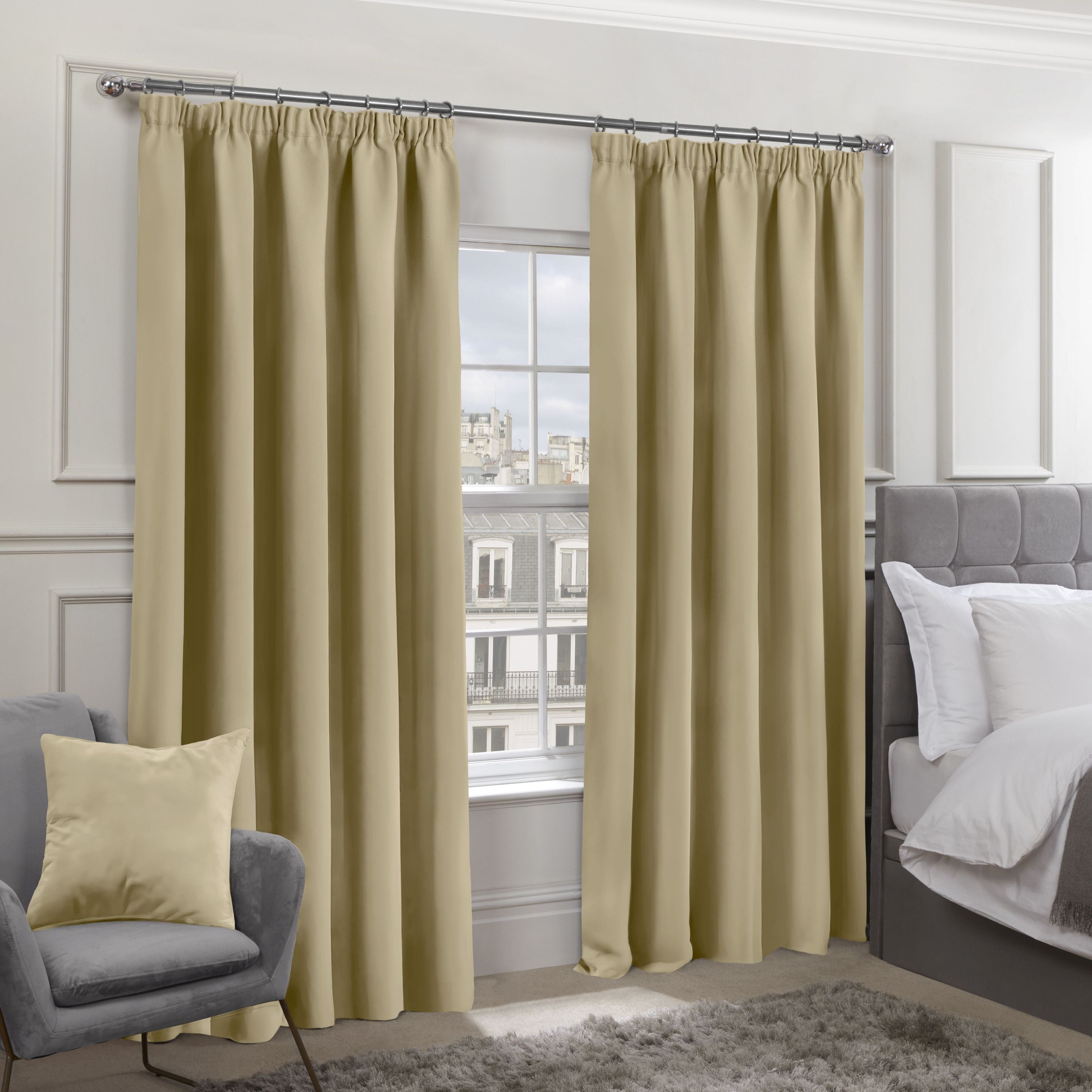 Cali Beige Thermal Blackout Pencil Pleat Curtains – Julian Charles Home