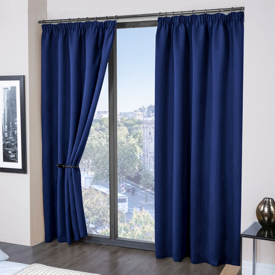 Cali Navy Blue Thermal Blackout Pencil Pleat Curtains – Julian Charles Home