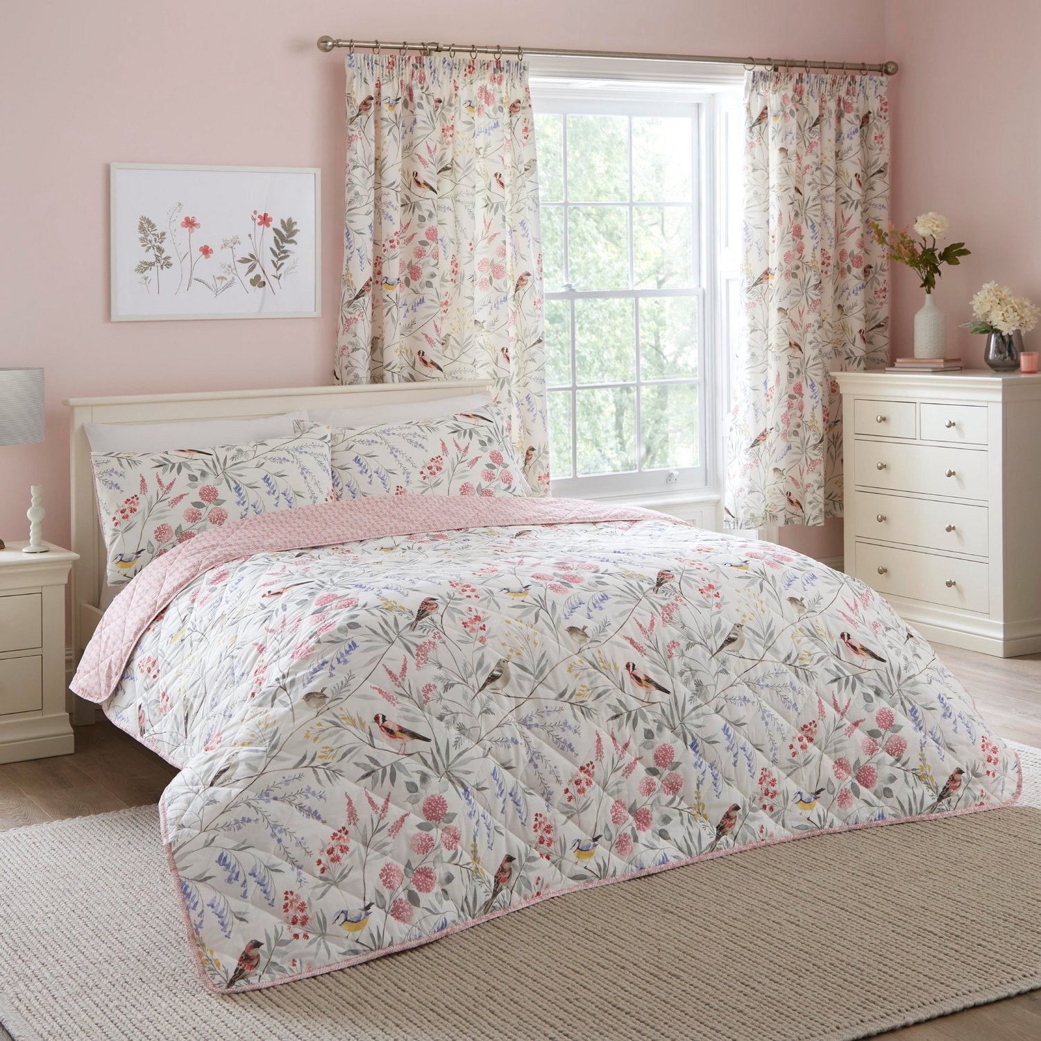 Caraway Pink Floral Quilted Bedspread – Julian Charles Home