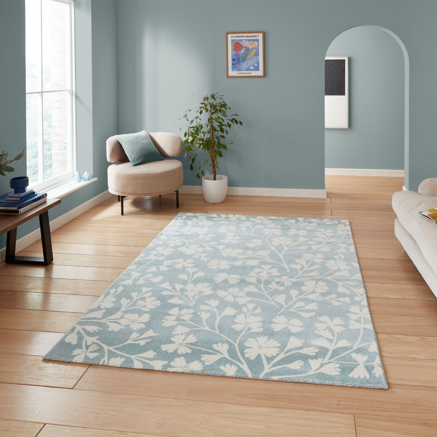Catherine Lansfield Grace Floral Blue Rug – Julian Charles Home