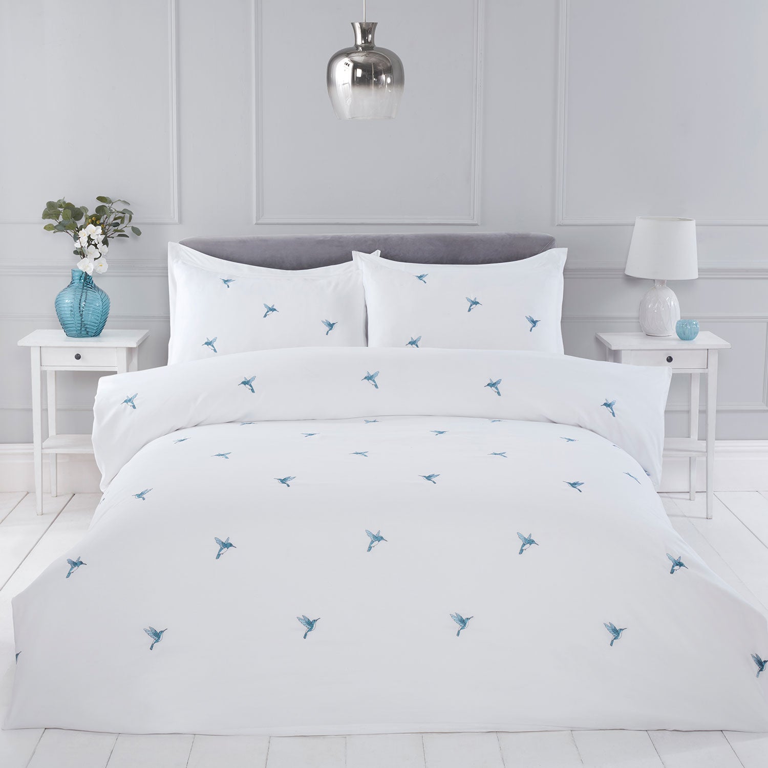 Bluebird White Embroidered Super Soft Duvet Set – Julian Charles Home