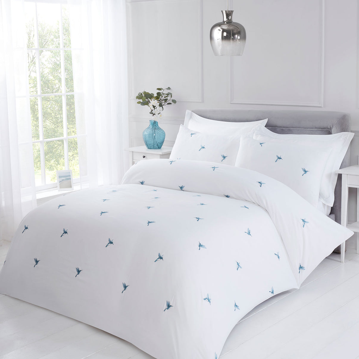 Bluebird White Embroidered Super Soft Duvet Set – Julian Charles Home