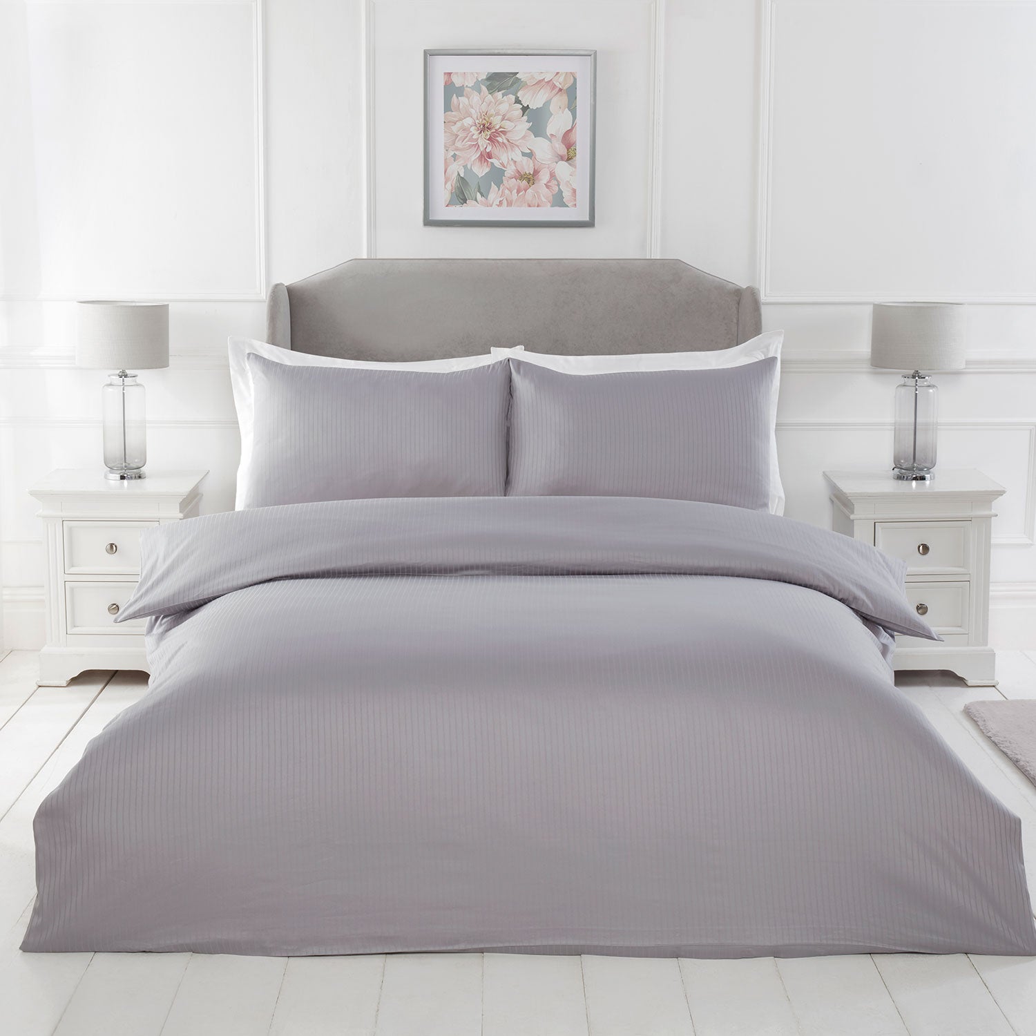 Satin Stripe Silver Grey 210TC 100% Cotton Duvet Set – Julian Charles Home