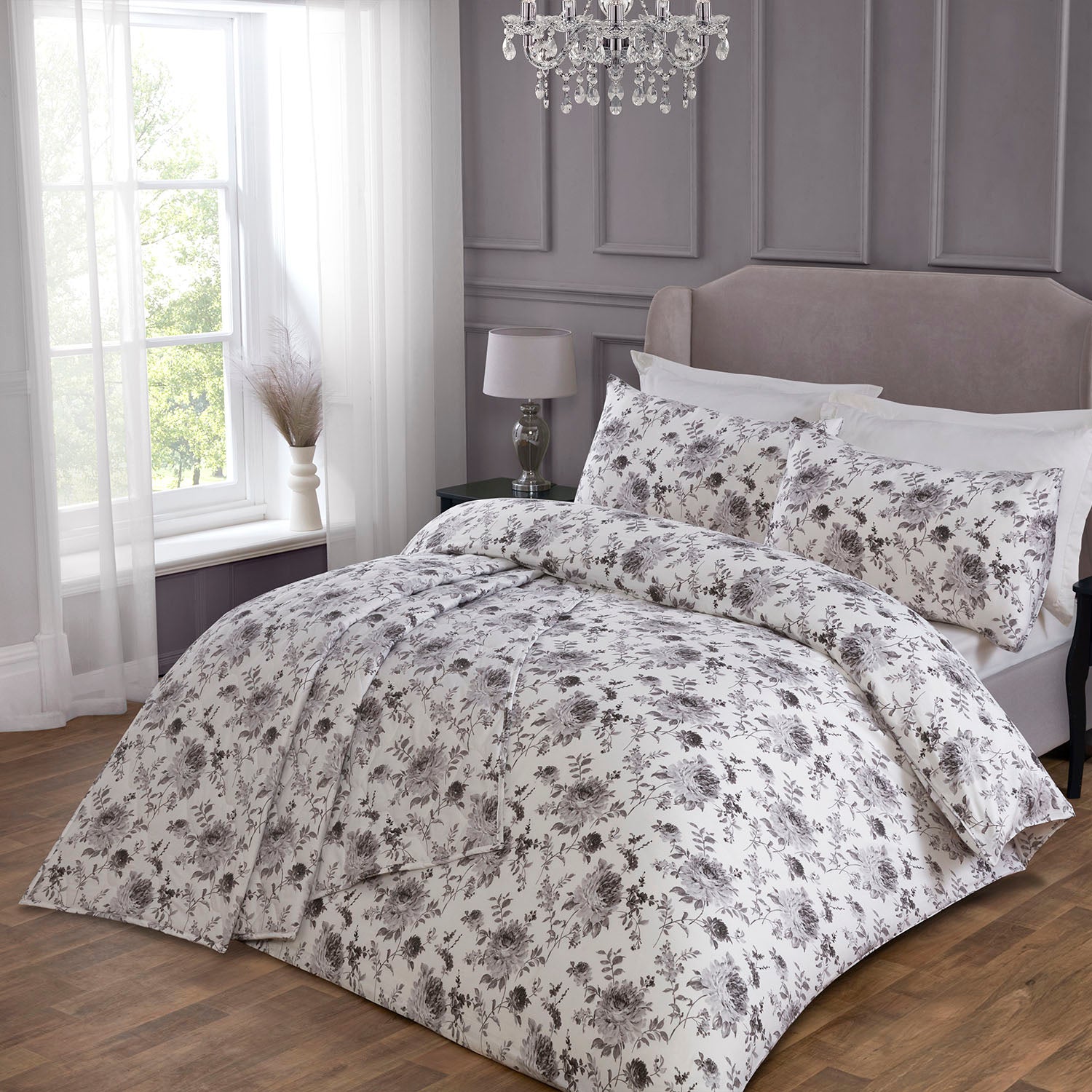 Verity Mono Grey 200 Thread Count 100% Cotton Duvet Set – Julian ...