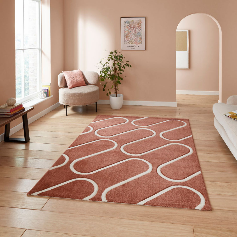Catherine Lansfield Linear Curve Terracotta Rug – Julian Charles Home