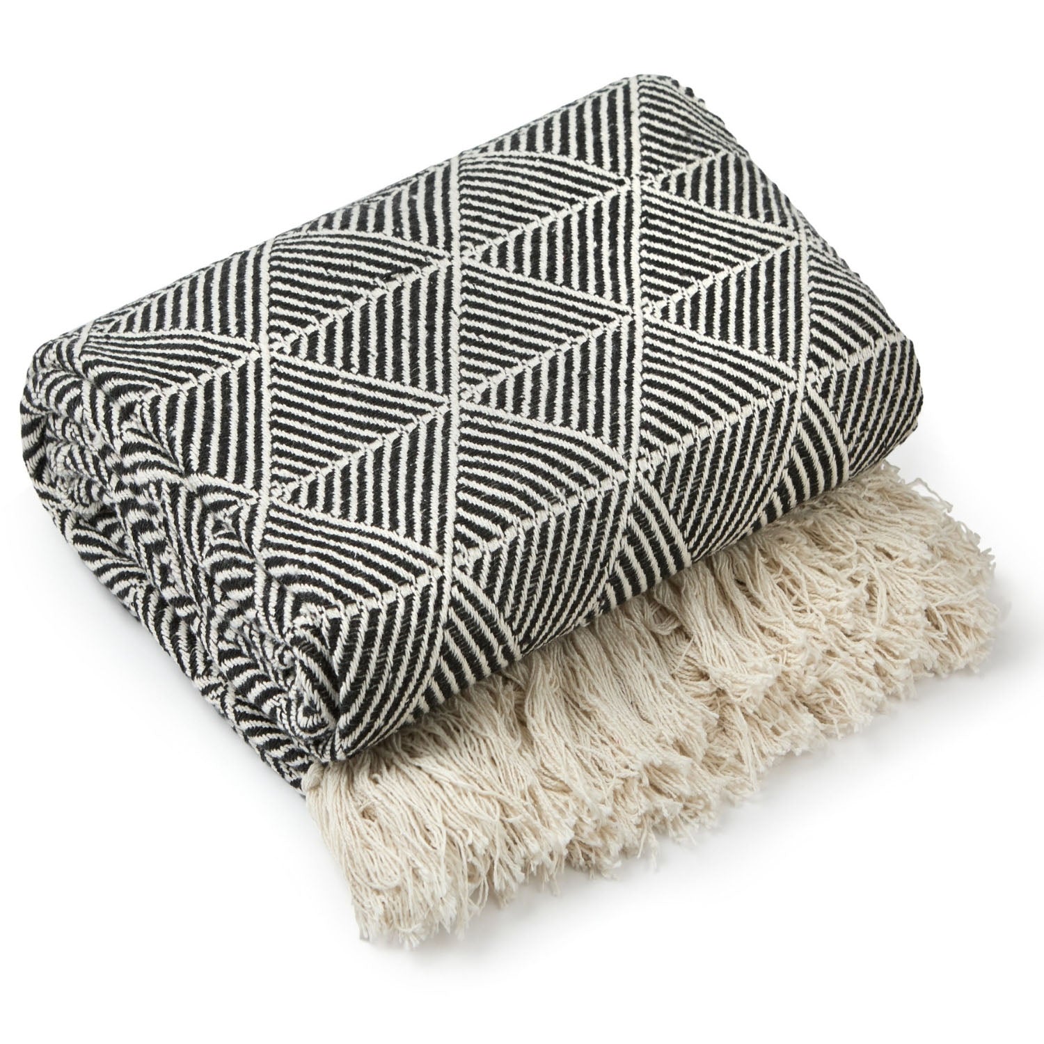 Zahra Black Scandi Woven Recycled Cotton Throw – Julian Charles Home