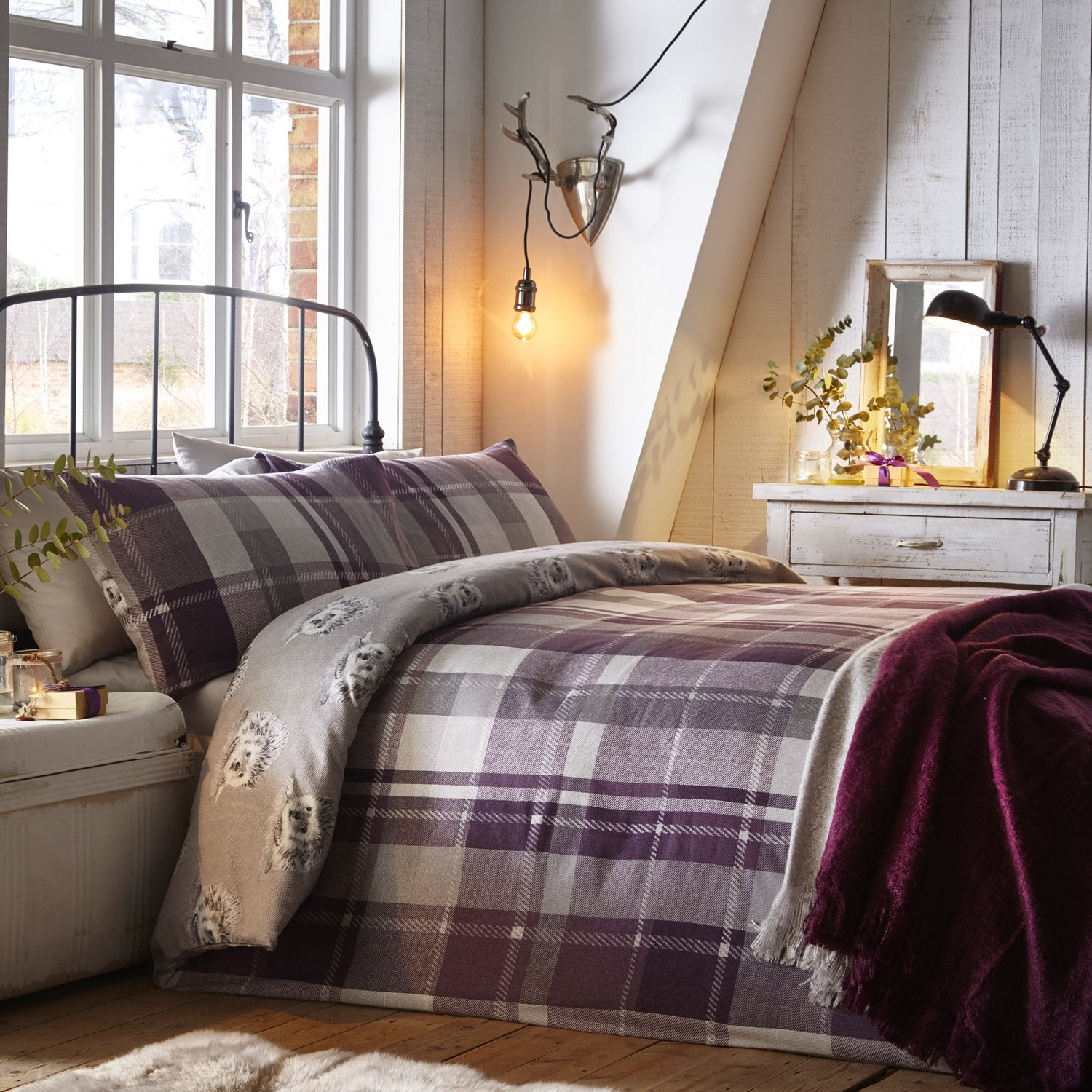 Colville Check Plum Brushed Cotton Duvet Set – Julian Charles Home