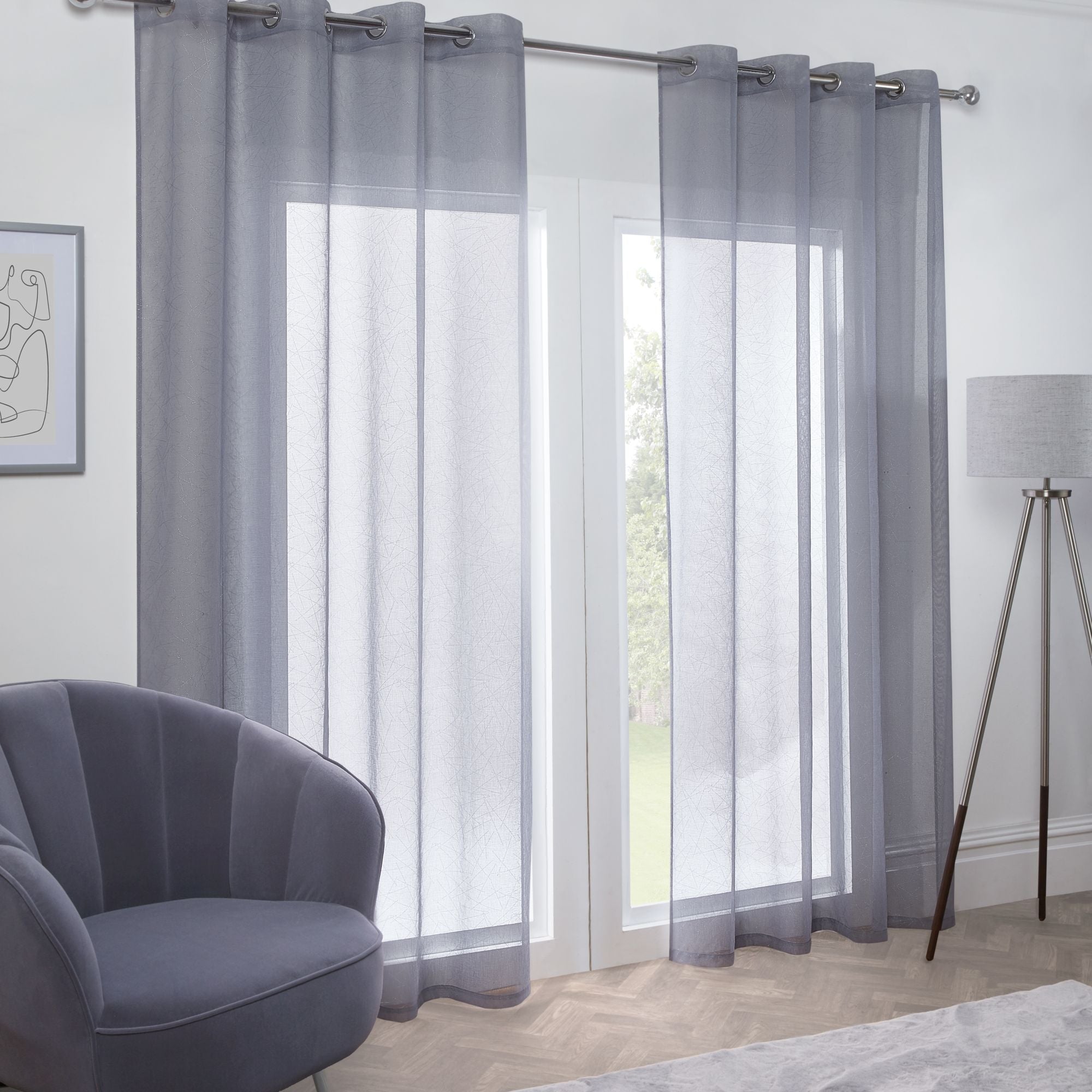 Silver Aries Eyelet Voile Curtain Panel – Julian Charles Home