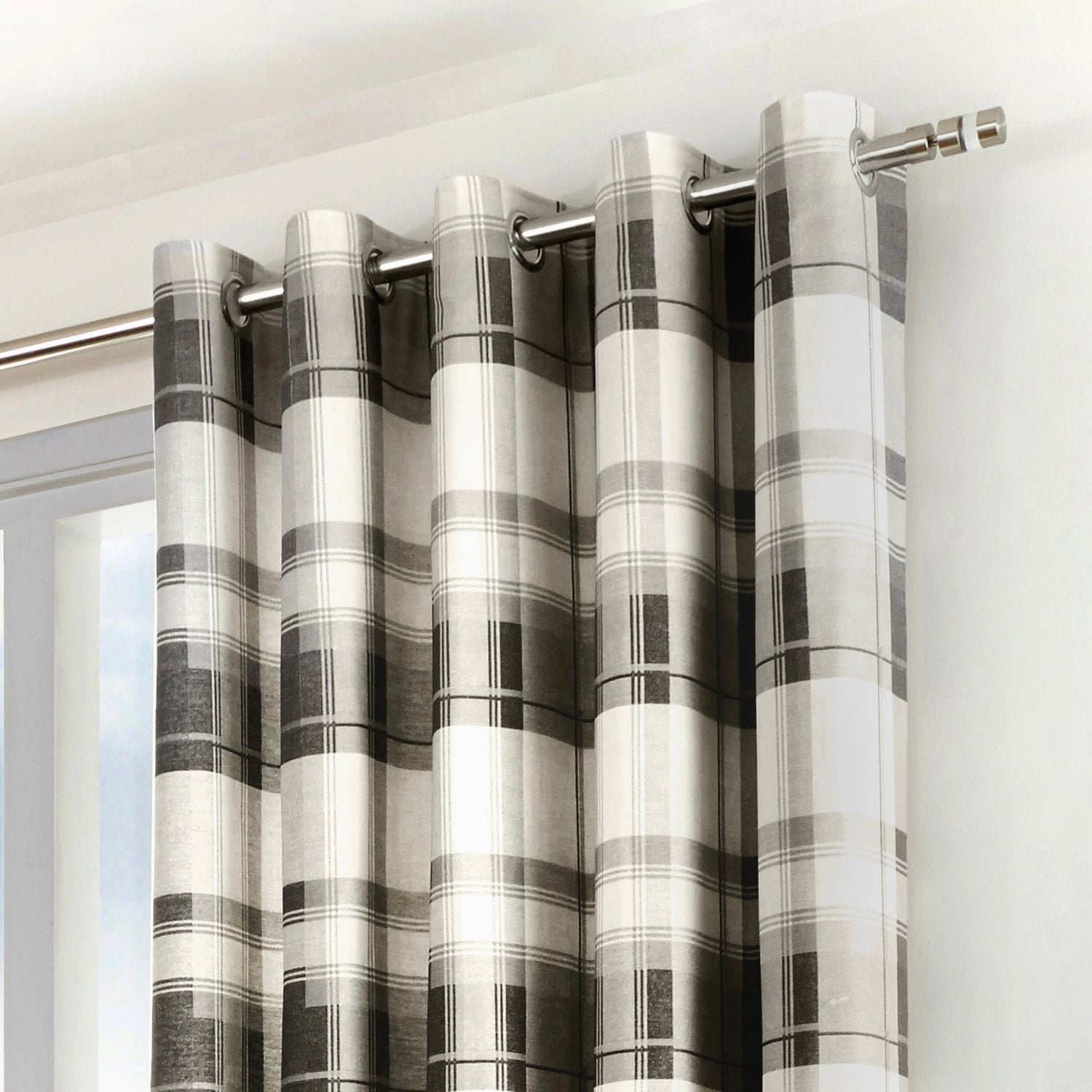 Balmoral Check Slate Eyelet Curtains – Julian Charles Home